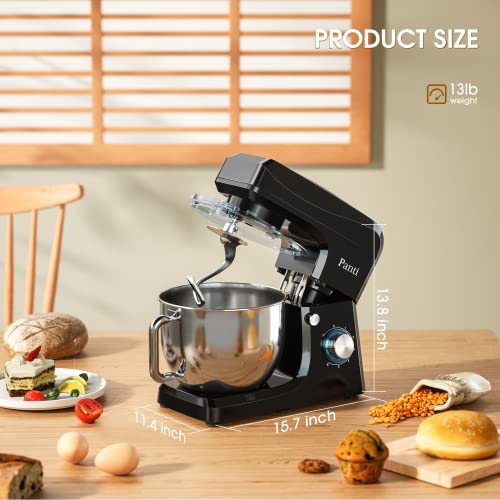 Panti Stand Mixer, 8.5 Qt. 660W 6+P Speed Kitchen Aid with Dough Hooks, Whisk, Beater and Suction Cup Bottom Splash Guard Attachments for Baking Bread, Cookie, Kneading, Dishwasher Safe, Black