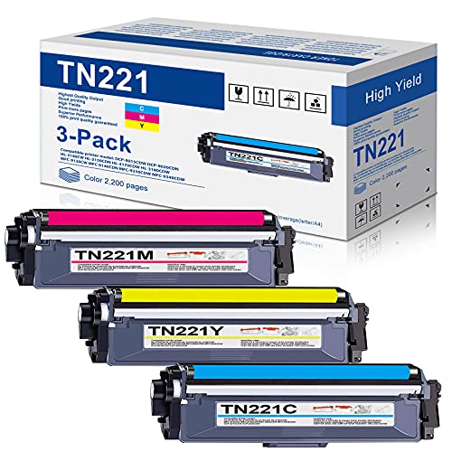 3-Pack(1C+1M+1Y) Compatible TN 221 Toner Cartridge Replacement for Brother TN221 TN-221 MFC-9130CW HL-3140CW HL-3170CDW HL-3180CDW MFC-9330CDW MFC-9340CDW Printer Toner