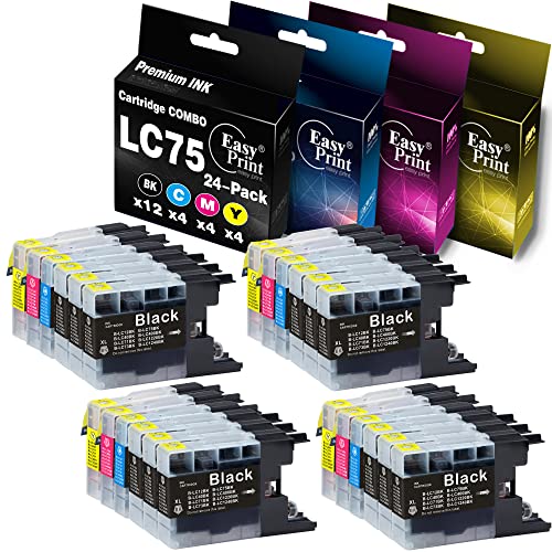 EASYPRINT (12BK/4C/4M/4Y) Compatible LC75 Ink Cartridge Replacement for Brother LC-75 LC71 LC79 MFC-J6910CDW/J6710CDW/J5910CDW/J825N/ DCP-J525N/J540N/J740N Printer (24 Pack)