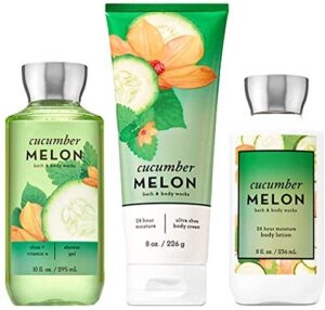 bath & body works signature collection cucumber melon gift set ~ body cream ~ shower gel & body lotion. lot of 3