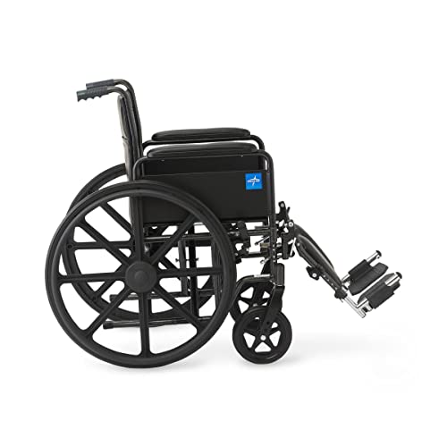 Medline K1 Basic Vinyl Wheelchair with Full-Length Arms and Elevating Leg Rests, 18-Inch Wide Seat