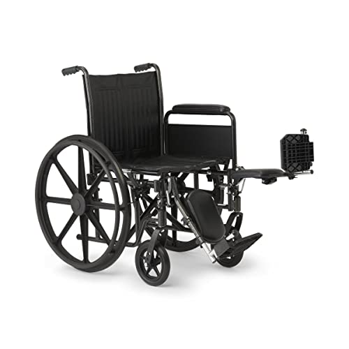 Medline K1 Basic Vinyl Wheelchair with Full-Length Arms and Elevating Leg Rests, 18-Inch Wide Seat