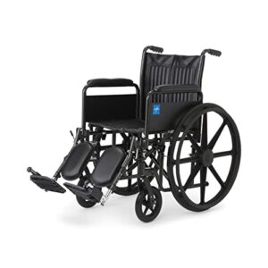 Medline K1 Basic Vinyl Wheelchair with Full-Length Arms and Elevating Leg Rests, 18-Inch Wide Seat