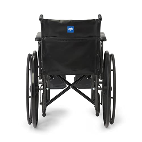 Medline K1 Basic Vinyl Wheelchair with Full-Length Arms and Elevating Leg Rests, 18-Inch Wide Seat