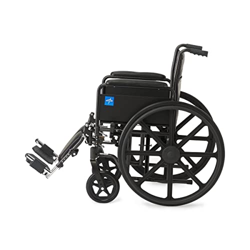 Medline K1 Basic Vinyl Wheelchair with Full-Length Arms and Elevating Leg Rests, 18-Inch Wide Seat