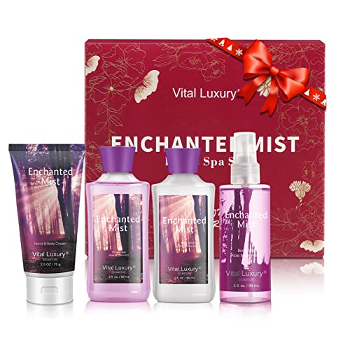 Vital Luxury Bath & Body Kit, 3 Fl Oz, Ideal Skincare Gift Home Spa Set, Includes Body Lotion, Shower Gel, Body Cream, and Fragrance Mist, Valentines Day Gifts for Her and Him(Enchanted Mist)