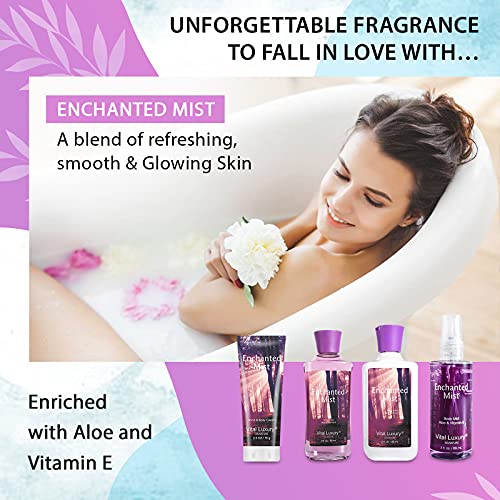 Vital Luxury Bath & Body Kit, 3 Fl Oz, Ideal Skincare Gift Home Spa Set, Includes Body Lotion, Shower Gel, Body Cream, and Fragrance Mist, Valentines Day Gifts for Her and Him(Enchanted Mist)