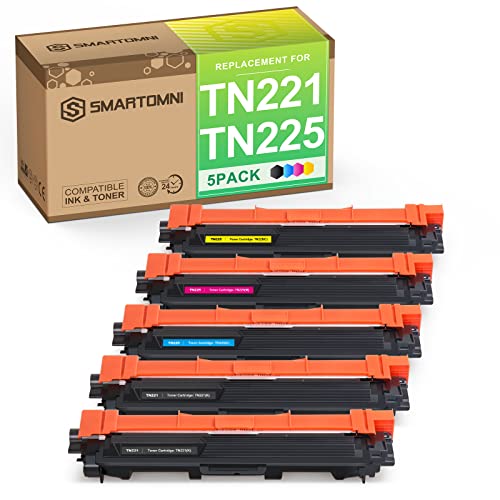 S SMARTOMNI Compatible Toner Cartridge Replacement for Brother TN221 TN225 (5-Pack KCMY) use with HL-3140cw HL-3170cdw HL-3180cdw MFC-9130cw MFC-9320cw MFC-9330cdw MFC-9340cdw Printer