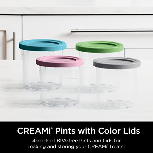 Ninja NC301 CREAMi Ice Cream Maker, Rose Gold & XSKPLD4BCD Pints 4 Pack, Compatible with NC299AMZ & NC300s Series Creami Ice Cream Makers, 1, Clear/Grey/Lime/Pink/Acqua