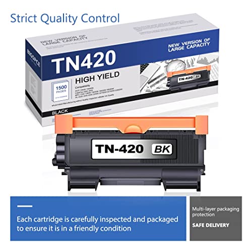 2-Pack TN420 Black TN-420 Toner Cartridge Compatible TN420 Replacement for Brother IntelliFax-2940 DCP-7060D 7065DN MFC-7240 7360N 7460DN 7860DW HL-2240 2240D 2275DW Printer | TN420