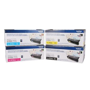 brother genuine tn436bk, tn436c, tn436m, tn436y high yield color laser black, cyan, magenta and yellow toner cartridge set