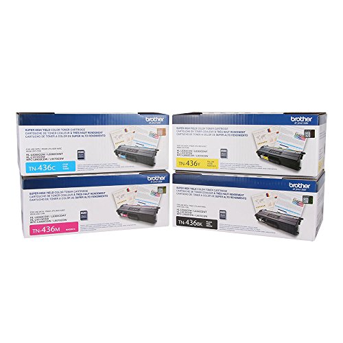 Brother Genuine TN436BK, TN436C, TN436M, TN436Y High Yield Color Laser Black, Cyan, Magenta and Yellow Toner Cartridge Set