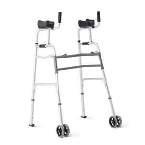 medline upright walker with 5” dual wheels, forearm walker with armrests, height adjustable, 300lb weight capacity