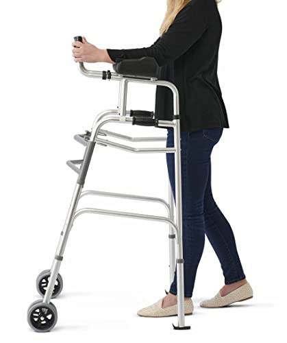 Medline Upright Walker with 5” Dual Wheels, Forearm Walker with Armrests, Height Adjustable, 300lb Weight Capacity