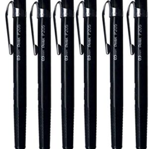 Pentel 0.5mm (P205) Black P200 Series Automatic Mechanical Drafting Pencil Refillable Lead Eraser P205-A (Pack of 6)