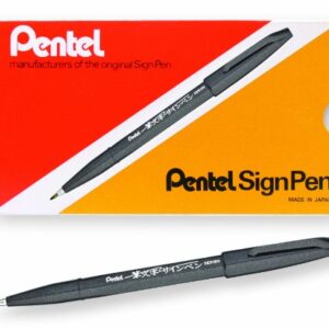 Pentel Arts Sign Pen Touch, Fude Brush Tip, Black Ink , Box of 12 (SES15-NA)