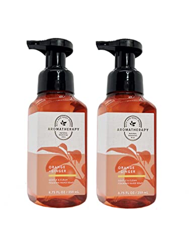 Bath and Body Works 2 Pack Aromatherapy Energy Orange Ginger Gentle Foaming Hand Soap 8.75 Ounce Dark Brown Bottle with Orange Band