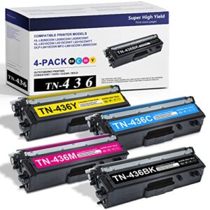 drawn tn-436 tn436 toner cartridges compatible tn436bk/c/m/y tn436 super high yield toner replacement for brother hl-l8360cdw hl-l8260cdw mfc-l8900dw l8610cdw printer,(4pack,1bk/1c/1m/1y)