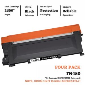 TONERNEEDS Compatible Brother TN450 Cartridge – Toner Replacement for TN-450 TN420 TN-420 to use with HL-2270DW HL 2280DW HL2230 2240 MFC-7360N MFC 7860DW DCP-7065DN IntelliFax 2840 (Black, 4 Pack)