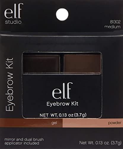 e.l.f, Eyebrow Kit, Brow Powder and Wax Duo, Long Lasting, Defines, Shapes, Fills, Contours, Medium, Fuller, Thicker, More Defined Brows, Brush Included, 0.13 Oz