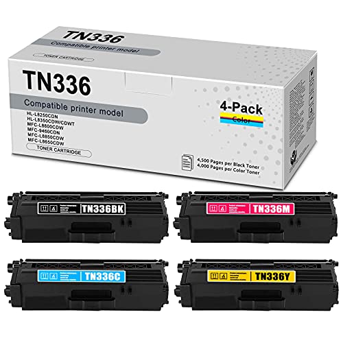 4 Pack 1BK+1C+1M+1Y TN336 TN-336 Compatible Toner Cartridge Replacement for Brother DCP-9050CDN 9055CDN 9270CDN L8400CDN Printer Ink Cartridge.