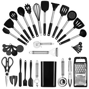 kithcen utensils set 35 cooking utensils set silicone and stainless steel utensils set kitchen tool set,baking set kitchen set kitchen gadgets kitchen tools kitchen accessories black (m, black)