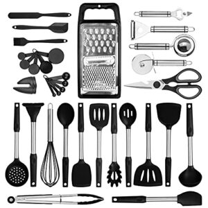 kithcen Utensils set 35 Cooking Utensils set Silicone and Stainless Steel Utensils Set Kitchen Tool Set,Baking Set Kitchen Set Kitchen Gadgets Kitchen Tools Kitchen Accessories Black (M, black)