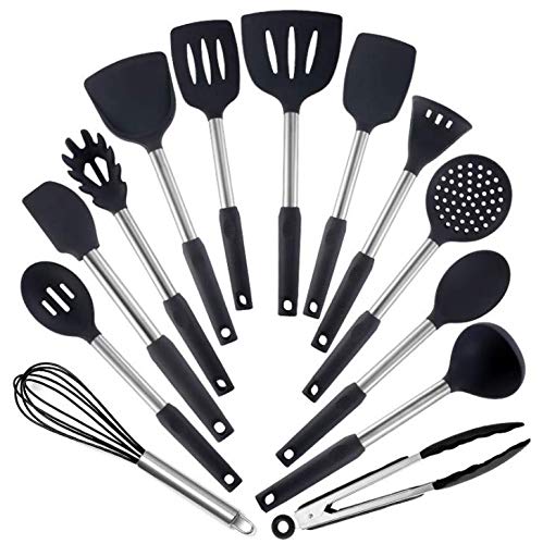 kithcen Utensils set 35 Cooking Utensils set Silicone and Stainless Steel Utensils Set Kitchen Tool Set,Baking Set Kitchen Set Kitchen Gadgets Kitchen Tools Kitchen Accessories Black (M, black)