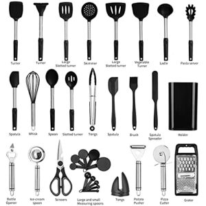 kithcen Utensils set 35 Cooking Utensils set Silicone and Stainless Steel Utensils Set Kitchen Tool Set,Baking Set Kitchen Set Kitchen Gadgets Kitchen Tools Kitchen Accessories Black (M, black)