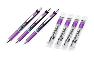 pentel energel rtx roller ball retractable gel pen, needle tip, violet ink, medium point pentel 3pack, lrn7-v energel refills, 0.7 mm medium needle tip, violet 4pack