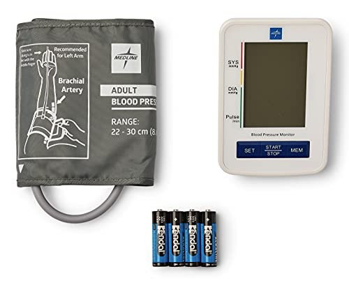 Medline Automatic Digital Blood Pressure Monitor with Standard Adult Cuff for Upper Arm, with Large LED Display, Batteries Included, Great for Home Use, Professional Medical Use