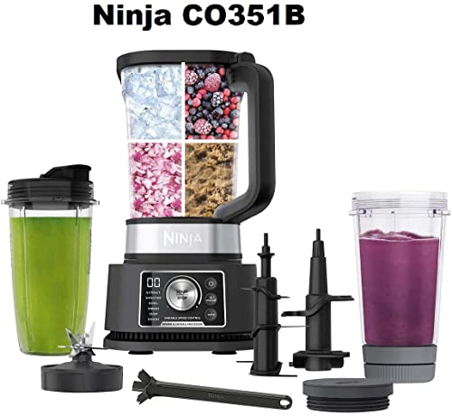 Ninja CO351B Foodi Power Pitcher 4in1 Smoothie Bowl Maker Crushing Blender Dough Mixer Food Processor 1400WP smartTORQUE 6 Auto-iQ presets, with a Stainless Silver Finish SS201 (Renewed)