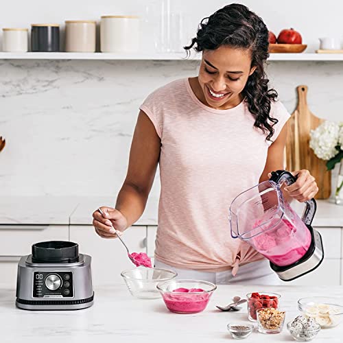 Ninja CO351B Foodi Power Pitcher 4in1 Smoothie Bowl Maker Crushing Blender Dough Mixer Food Processor 1400WP smartTORQUE 6 Auto-iQ presets, with a Stainless Silver Finish SS201 (Renewed)