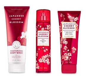 bath and body works – japanese cherry blossom – moisturizing body wash, fine fragrance mist and ultra shea body cream – 3 pc – gift set (2020))