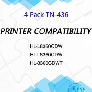 EASYPRINT (4-Pack) Compatible TN-436 TN436 Toner Cartridge Used for Brother HL-8260CDW L8360CDWT L9310CDW MFC-L8690CDW L8900CDW L8610CDW L9570CDW(T) DCP-L8410CDW Printer (Black Cyan Magenta Yellow)