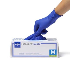 Medline FitGuard Touch Nitrile Exam Gloves, Powder-Free, 9.5" Length, Large, Blue, 100 Count (Pack of 10)