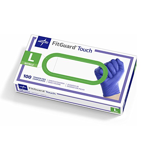 Medline FitGuard Touch Nitrile Exam Gloves, Powder-Free, 9.5" Length, Large, Blue, 100 Count (Pack of 10)