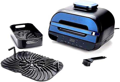 Ninja FG551 H Foodi Smart XL 6-in-1 Indoor Grill (NAVY BLUE COLOR) with 4-Quart Air Fryer Roast Bake Dehydrate Broil and Leave-In Thermometer, with Extra Large Capacity, and a Stainless Steel Finish (Renewed)