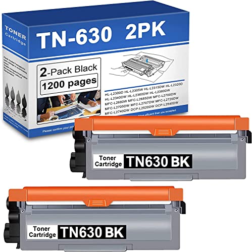 TN630 Compatible TN-630 Black Toner Cartridge Replacement for Brother MFC-L2700DW MFC-L2680W HL-L2300D DCP-L2520DW Printer Toner.(2 Pack)