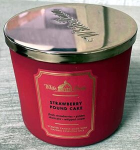 bath and body works, white barn 3-wick candle w/essential oils – 14.5 oz – 2021 core scents! (strawberry pound cake)