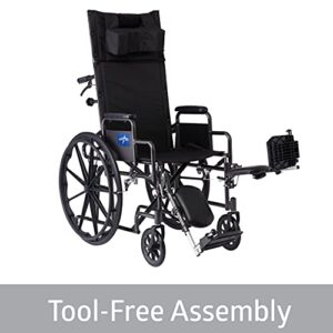 Medline Reclining Wheelchair, Desk-Length Arms and Elevating Leg Rests, 16" x 18" Seat (W x D)