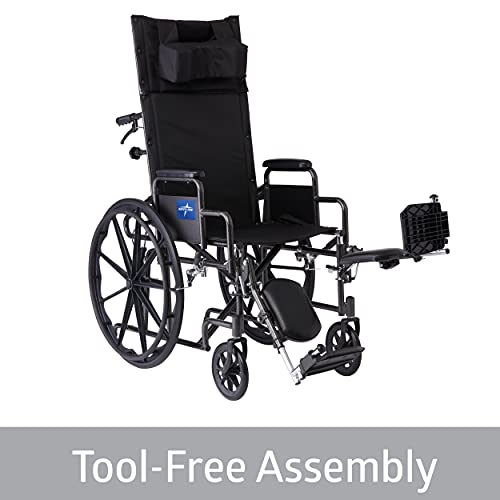 Medline Reclining Wheelchair, Desk-Length Arms and Elevating Leg Rests, 16" x 18" Seat (W x D)