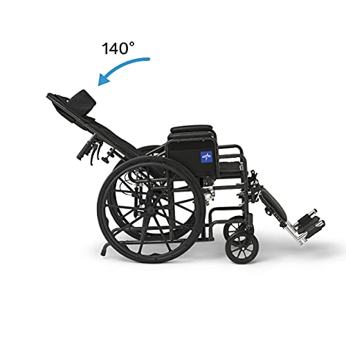 Medline Reclining Wheelchair, Desk-Length Arms and Elevating Leg Rests, 16" x 18" Seat (W x D)