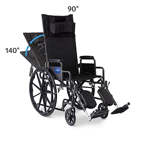 Medline Reclining Wheelchair, Desk-Length Arms and Elevating Leg Rests, 16" x 18" Seat (W x D)