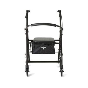 Medline Aluminum Rollator Walker with Seat, Folding Mobility Rolling Walker has 6 inch Wheels, Black