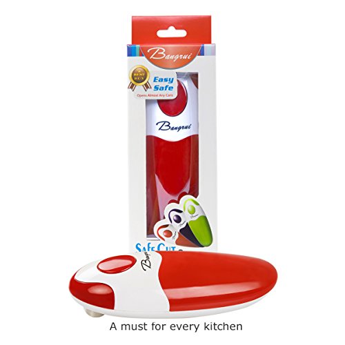 BangRui Smooth Soft Edge Electric Can Opener with One-Button Start and One-Button Manual Stop (Red)