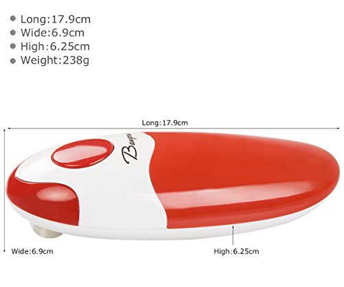 BangRui Smooth Soft Edge Electric Can Opener with One-Button Start and One-Button Manual Stop (Red)