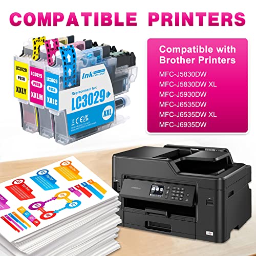 Replacement for Brother LC30293PK LC3029 XXL MFC J5830DW Ink Cartridges 3 Color Pack (LC3029C, LC3029M, LC3029Y) for Brother MFC-J5830DW MFC-J6535DW MFC-J6935DW MFC-J5830DW XL MFC-J6535DW XL Printer