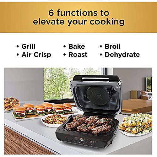 Ninja FG551H Foodi Smart XL 6-in-1 Indoor Grill with 4-Quart Air Fryer Roast Bake Dehydrate Broil and Leave-in Thermometer, with Extra Large Capacity (Renewed) (Navy)