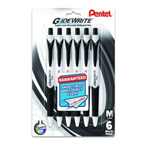 pentel glidewrite ballpoint pen with techniflo ink, (1.0mm) medium line, black, 6 count (bx910-d)